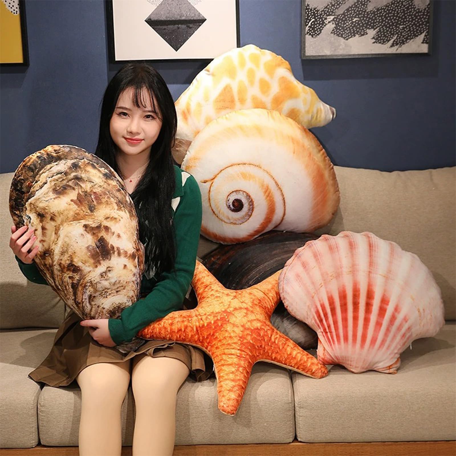 Whlo4U Simulation Sand Snail Plush Pillow, Sand Snail Stuffed Throw Pillow,Home Sofa Beach Decoration, Birthday Christmas Funny Gift for Kids Adults