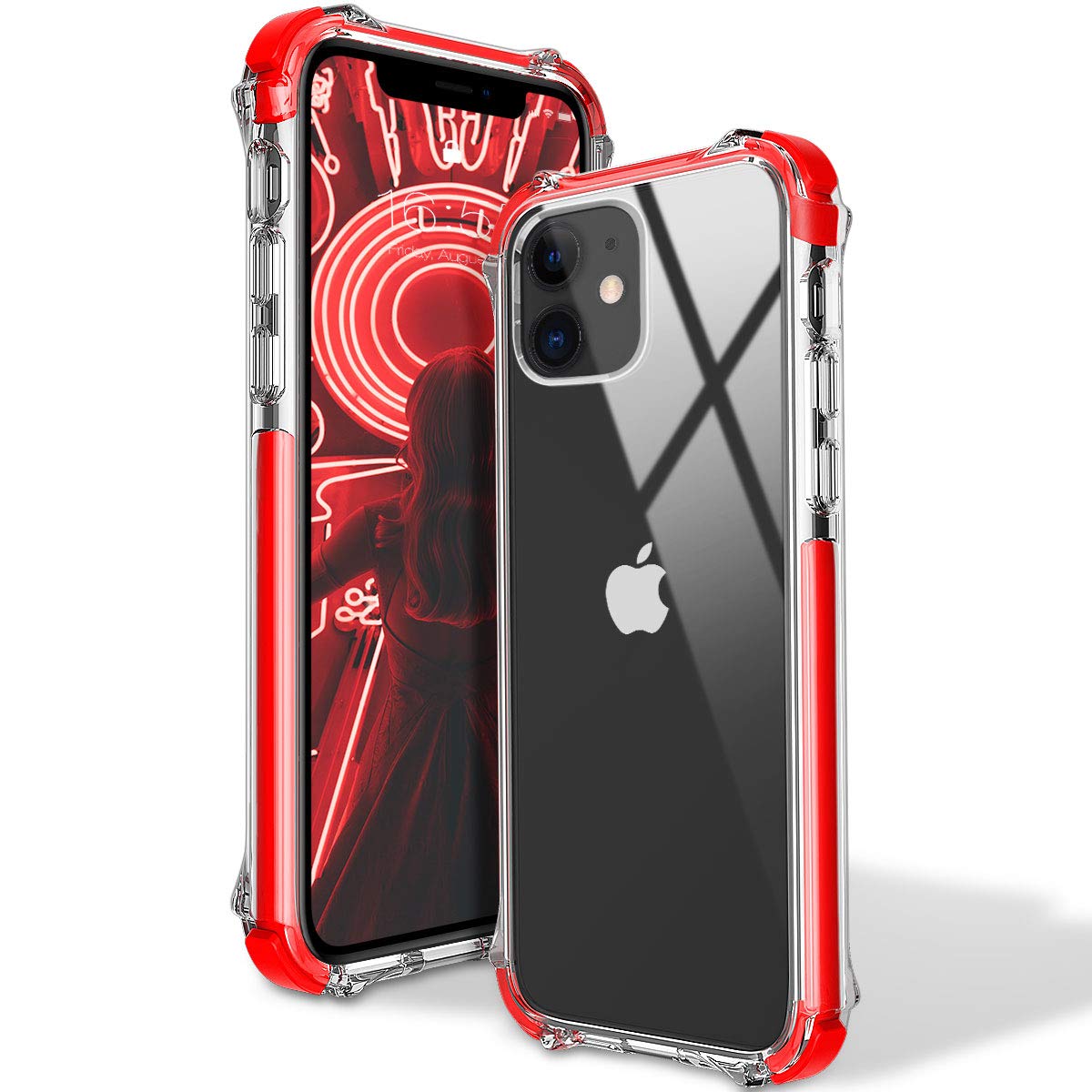 MATEPROX Compatible with iPhone 11 Case Clear Heavy Duty Protective Crystal Back Cover with Shockproof Bumper Case for iPhone 11 2019 6.1(Red)
