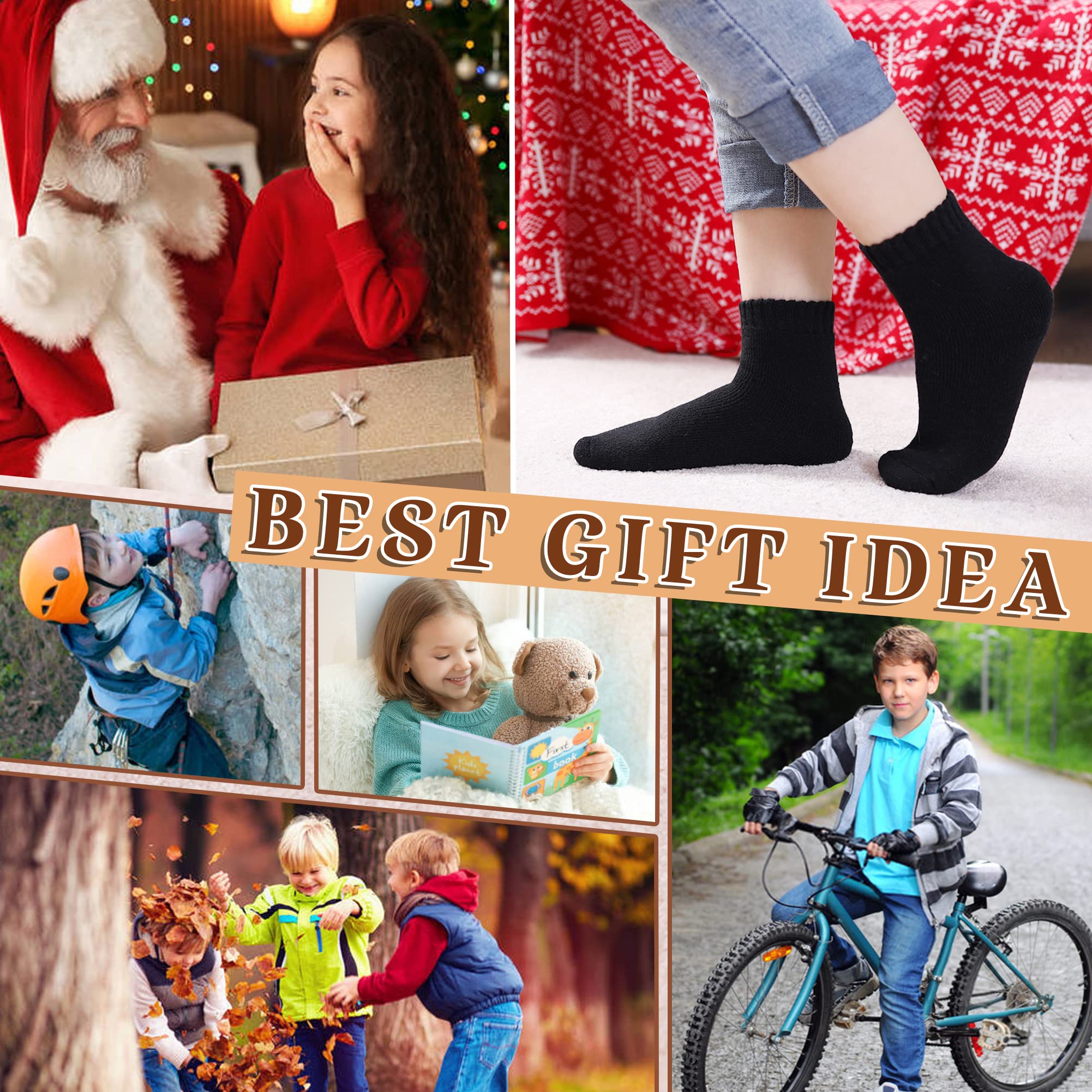 Kids Merino Wool Socks Boys Girls Hiking Boot Winter Thermal Warm Cozy Soft Toddler Thick Crew Socks 6 Pairs (6 Pairs Solid Color B, 4-7 Years)