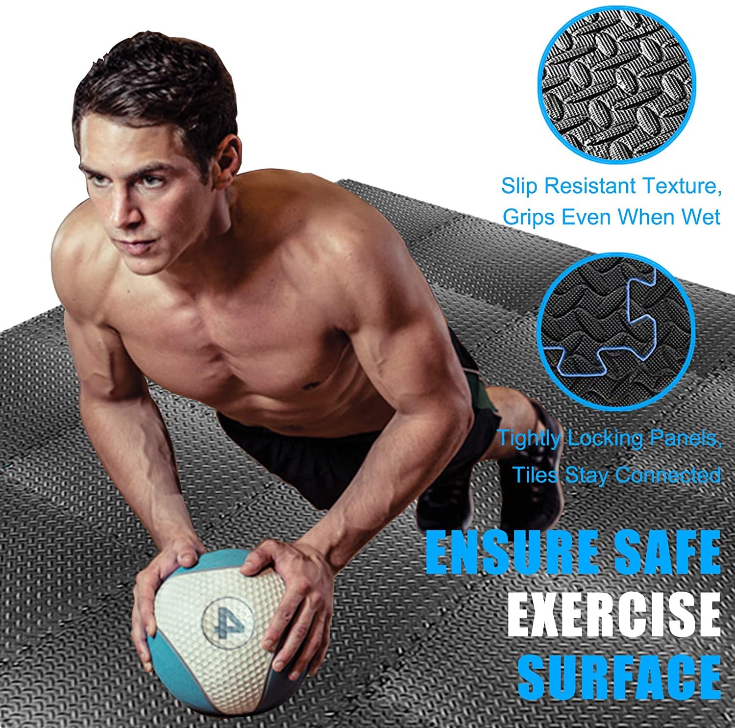 Puzzle Exercise Floor Mat EVA Interlocking Foam Tiles Exercise Equipment Mat Workout Mats Flooring for Home Gym 20 Square Feet Gym Floor Mats for Gyms, Yoga, Workout