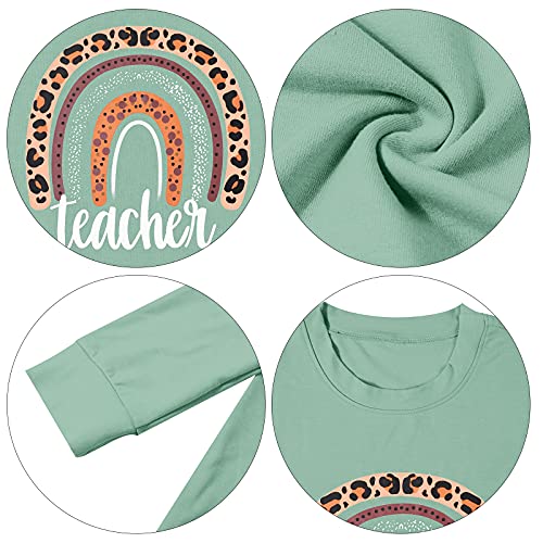 MOUSYA Women Teacher Sweatshirt Leopard Rainbow Graphic Long Sleeve Shirt Inspirational Pullover Casual Tops Blouse (green, xx-large)