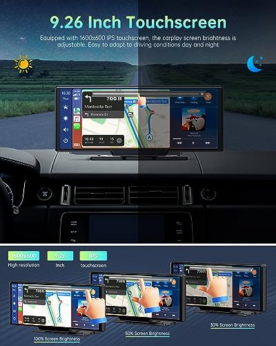 LAMTTO Wireless Car Stereo with Apple Carplay,1080P Rear Camera,9.26" Portable Touchscreen Car Play Screen for Car, Car Radio Receiver with Android Auto,GPS Navigation,Bluetooth,AirPlay, FM,Siri