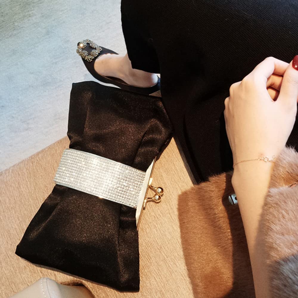 QELEG Rhinestone Clutch Purses Bowknot Evening Bag Clutch Purse Wedding Party Handbag Bow Shoulder Bag-Black