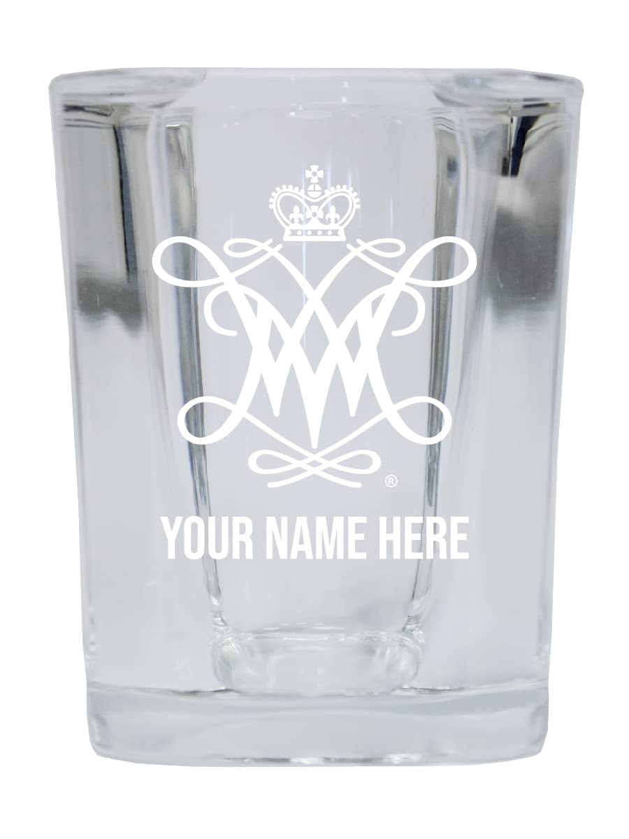 Personalized Customizable William and Mary Etched Square Shot Glass 2 oz With Custom Name (1) Officially Licensed Collegiate Product