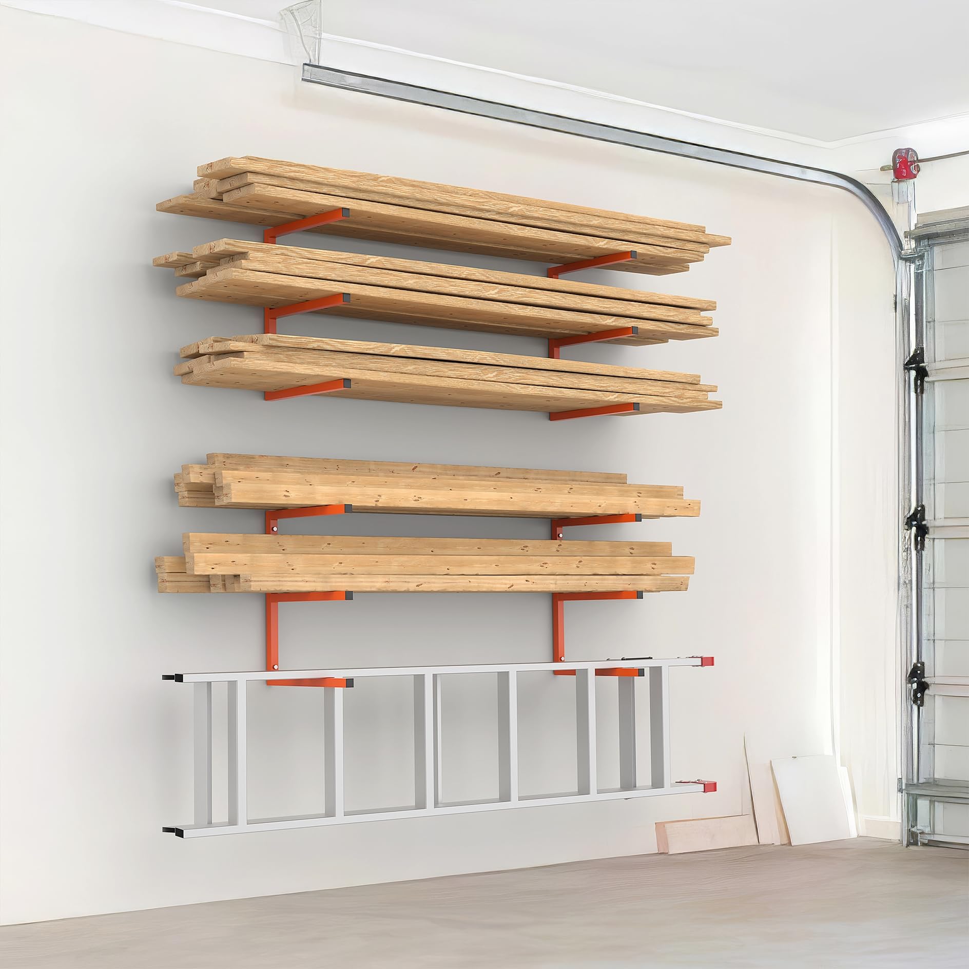 WALMANN Garage Wall Mounted Lumber Storage Rack, Overhead Heavy Duty Lumber Rack for Woodworking Shop(2 Pairs)