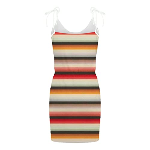 Sequin Women Stripe Dresses Rainbow Mini V Neck Dress Spaghetti Strap Sleeveless Summer Drawstring Tank Tuxedo