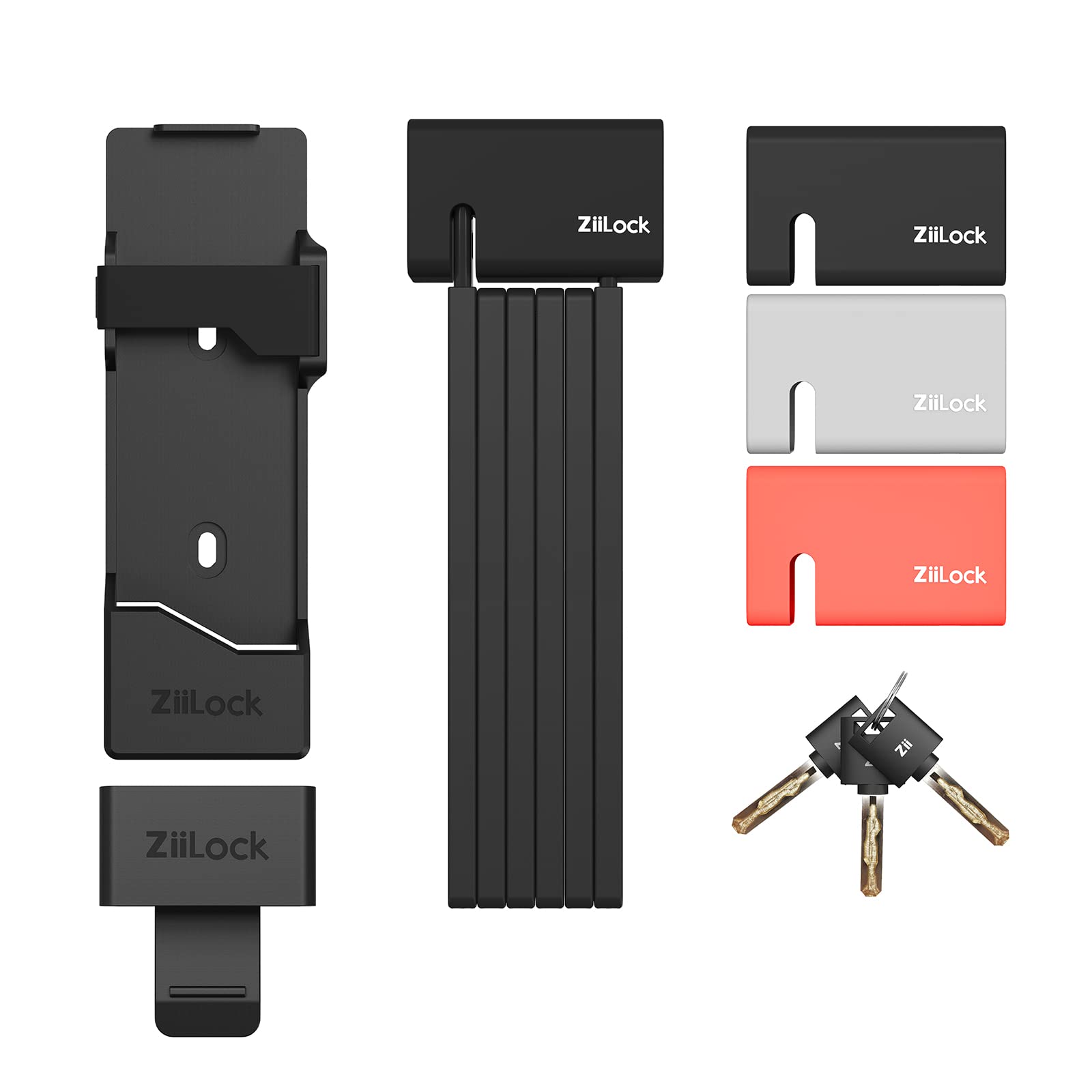 SDU ZiiLock M - Compact Heavy-Duty Anti-Theft Folding Bike Lock with 3 Keys, Black, Gray, Red