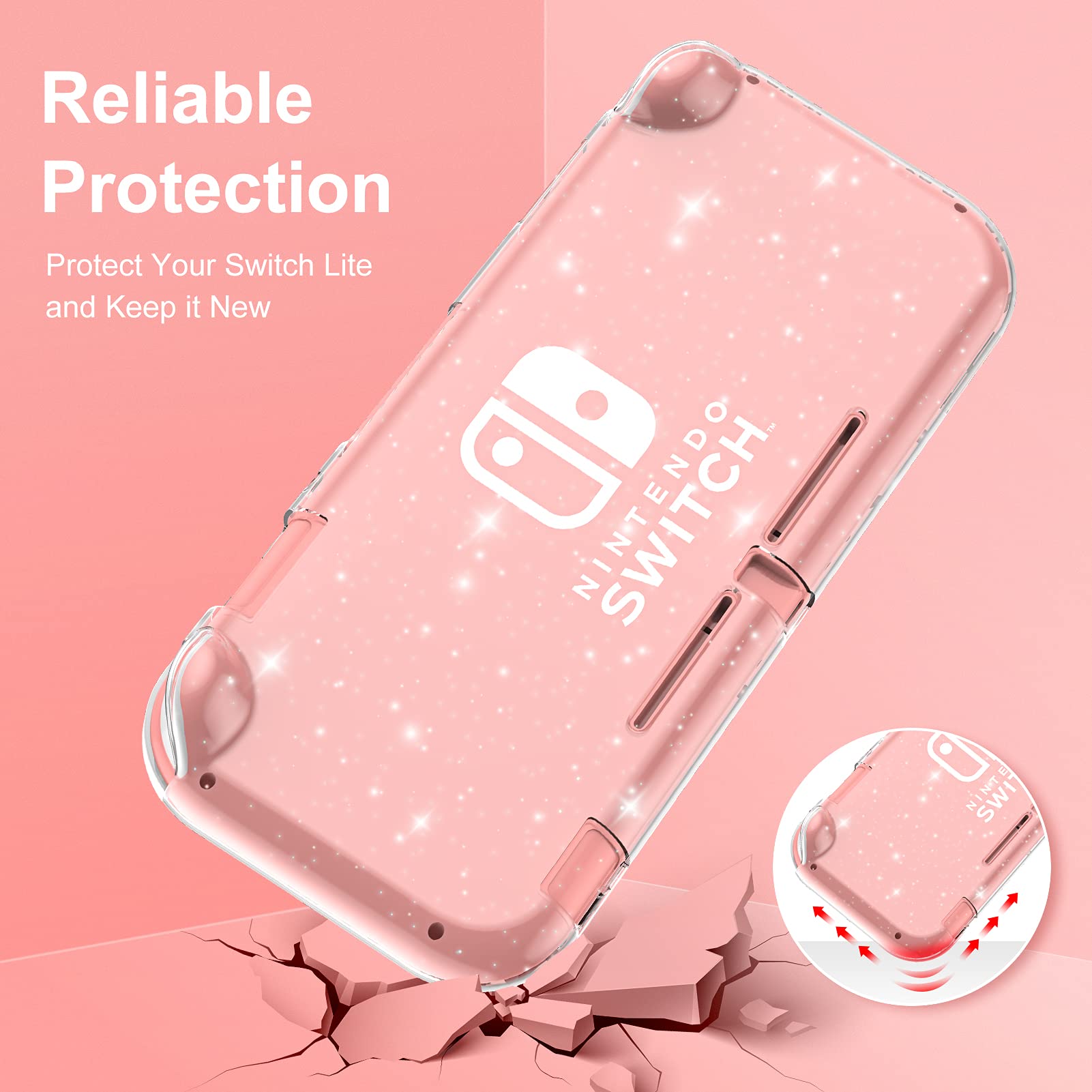 Moxiaomo Protective Case Compatible with Nintendo Switch Lite,Glitter Bling Hard PC Clear Split Cover with Shock-Absorption and Anti-Scratch Design Protective Case-for Nintendo Switch Lite 2019/2020