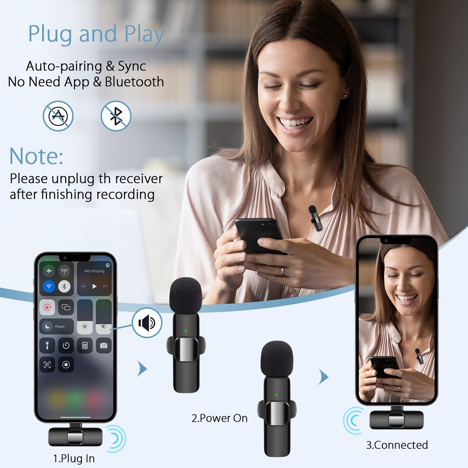 Qindlkar Professional Wireless Cordless Lavalier Microphone for iPhone iPad, Clip-on Lavalier Mic for Podcast Vlog YouTube Tiktok Interview