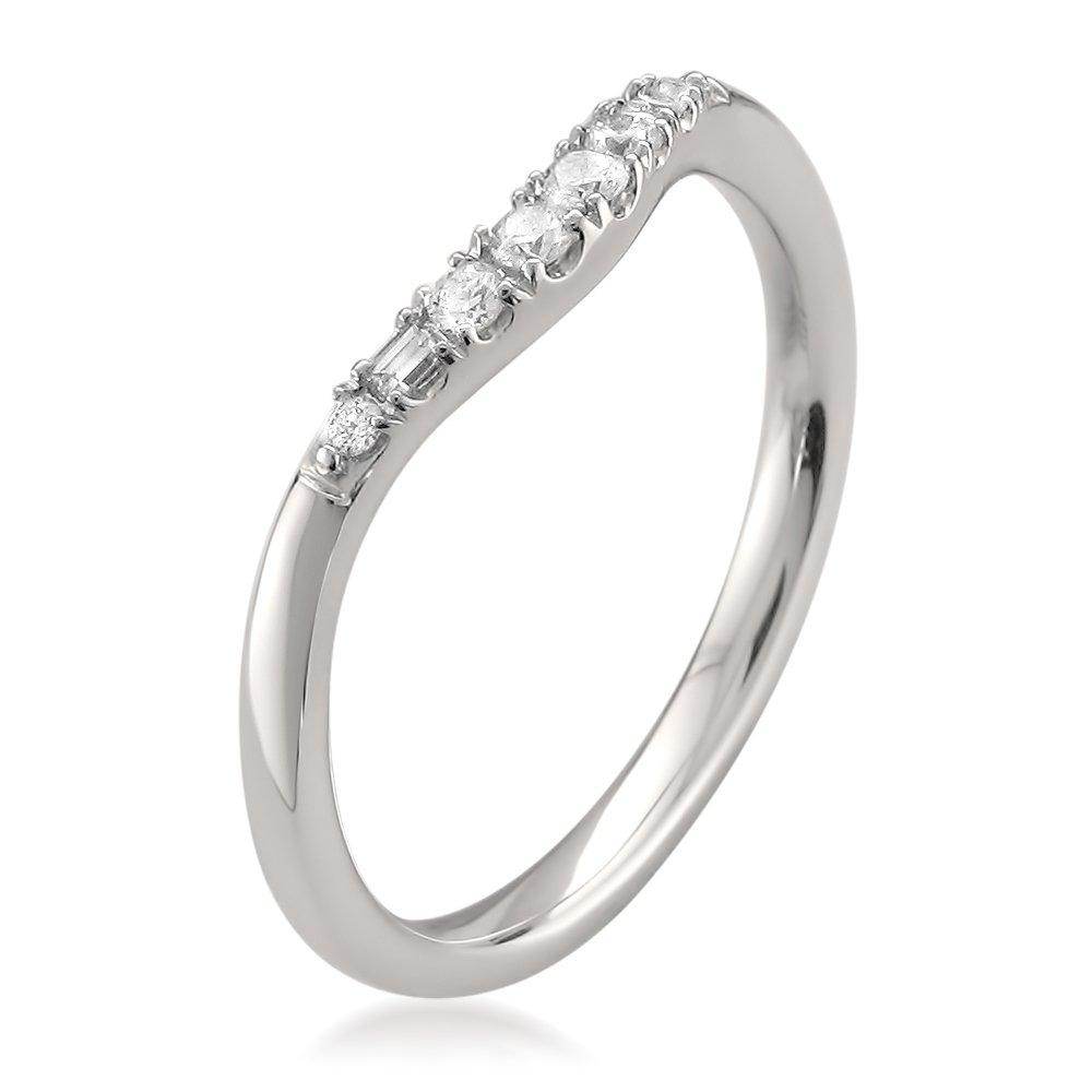 La4ve Diamonds 1/7 Carat Diamond, Pave-Set 14kt White Gold Baguette & Round Diamond Curved Wedding Band Ring (H-I, SI2-I1)