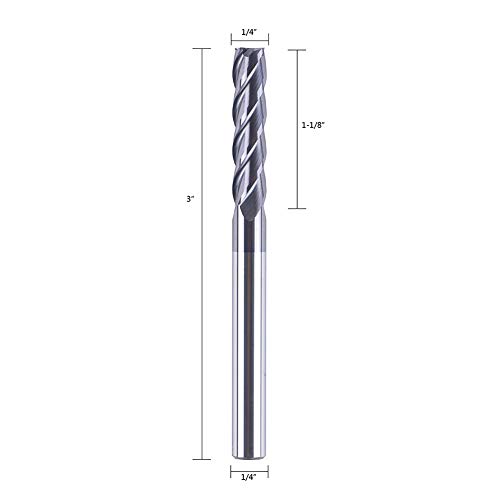 SpeTool 12411 4 Flutes Carbide CNC Square Nose End Mill, 1/4 inch Shank Diameter, 3 inch Long, Upcut CNC Router Bit with Coated