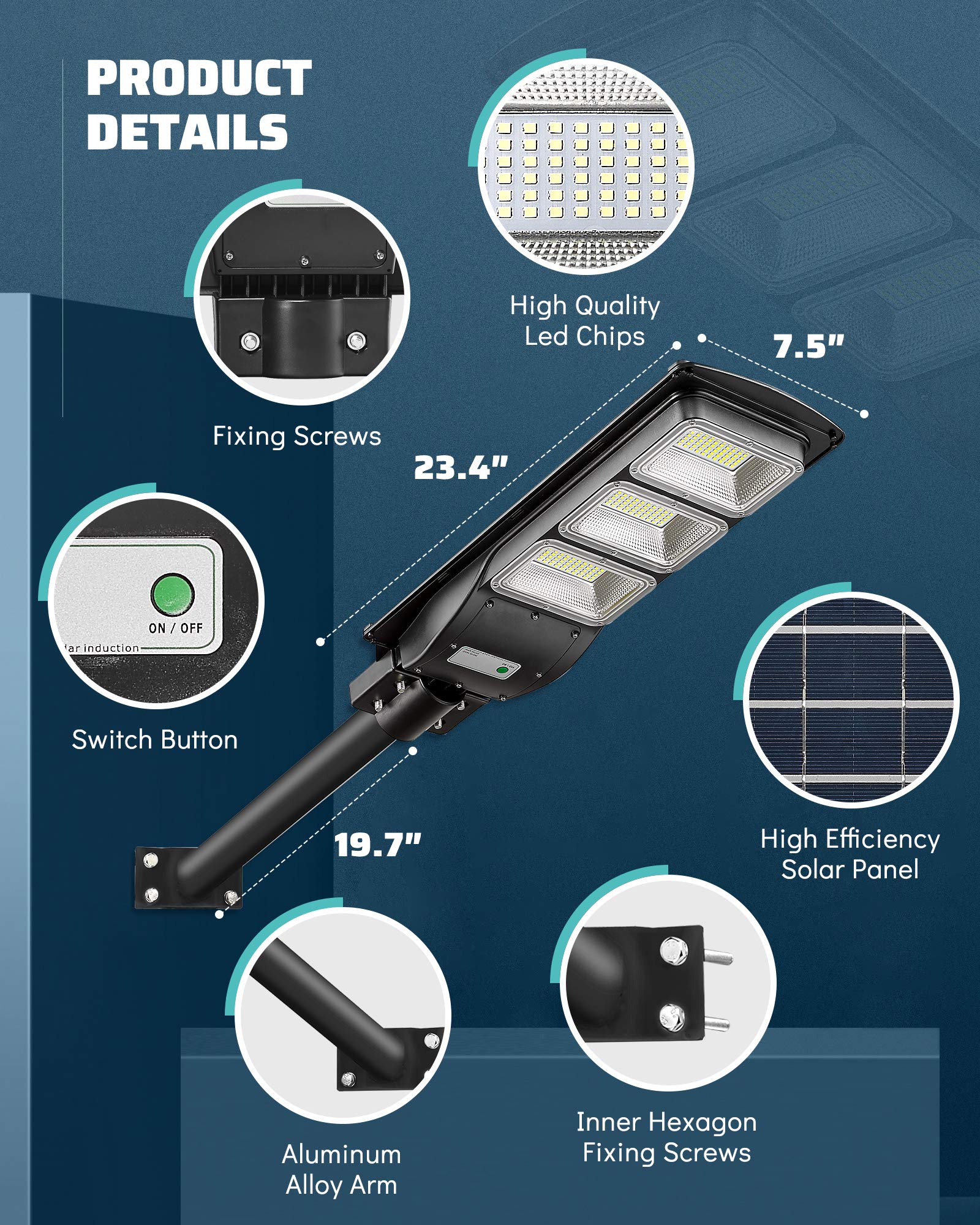 Lovus 2Pack 1500W Solar LED Street Lights, IP65 Waterproof Outdoor Solar Motion Sensor Flood Security Lights Dusk to Dawn for Parking Lot, Home, Garage, ST60-039-2