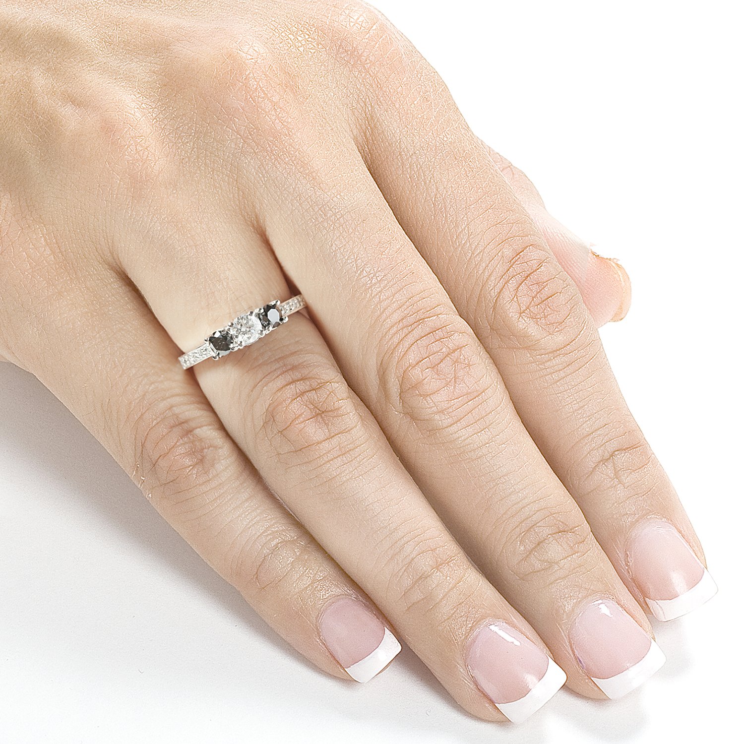 Kobelli Black and White Diamond Engagement Ring 3/5 Carat (ctw) in 14k White Gold, Size 9