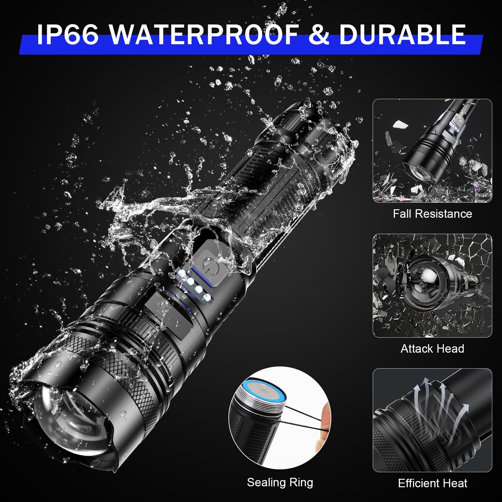 MOKURA Rechargeable Led Flashlight High Lumens with Headlamp, 90000 Lumen USB C Flashlights Emergency, Waterproof Bright Zoomable Flash Light Powerful for Home Camping Hiking Fishing