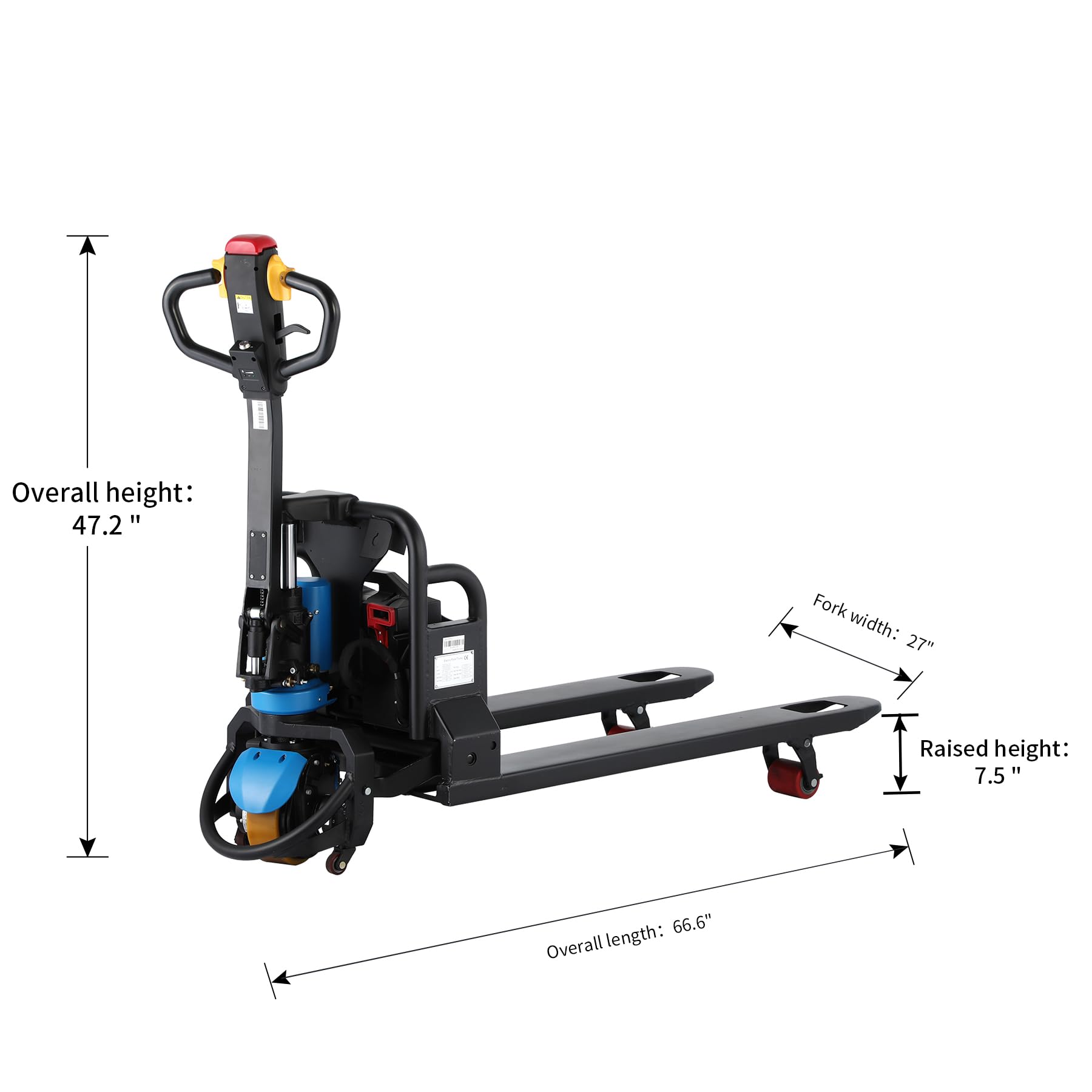 Tory Carrier Full Electric Power Pallet Jack 3300lbs Capacity Lithium Battery Electric Pallet Trucks 48" x27" Fork Size-Blue Style