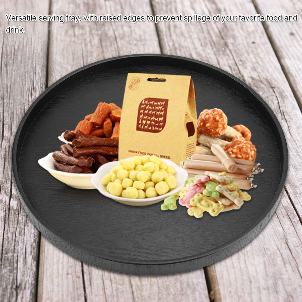 Modern Serving Tray,Round Leather Tray for Coffee Table,Round Serving Tray,Round Tray Round Shape Solid Wood Tea Coffee Snack Food Meals Serving Tray Plate Restaurant Trays(Black)