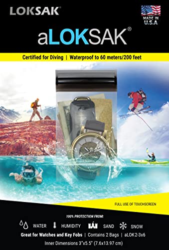 LOKSAK - aLOKSAK Waterproof Cellphone Dry Bags - Airtight Underwater Phone Pouch - Touch Screen Compatible - Diving Certified (2-Pack - 3in x 6in)