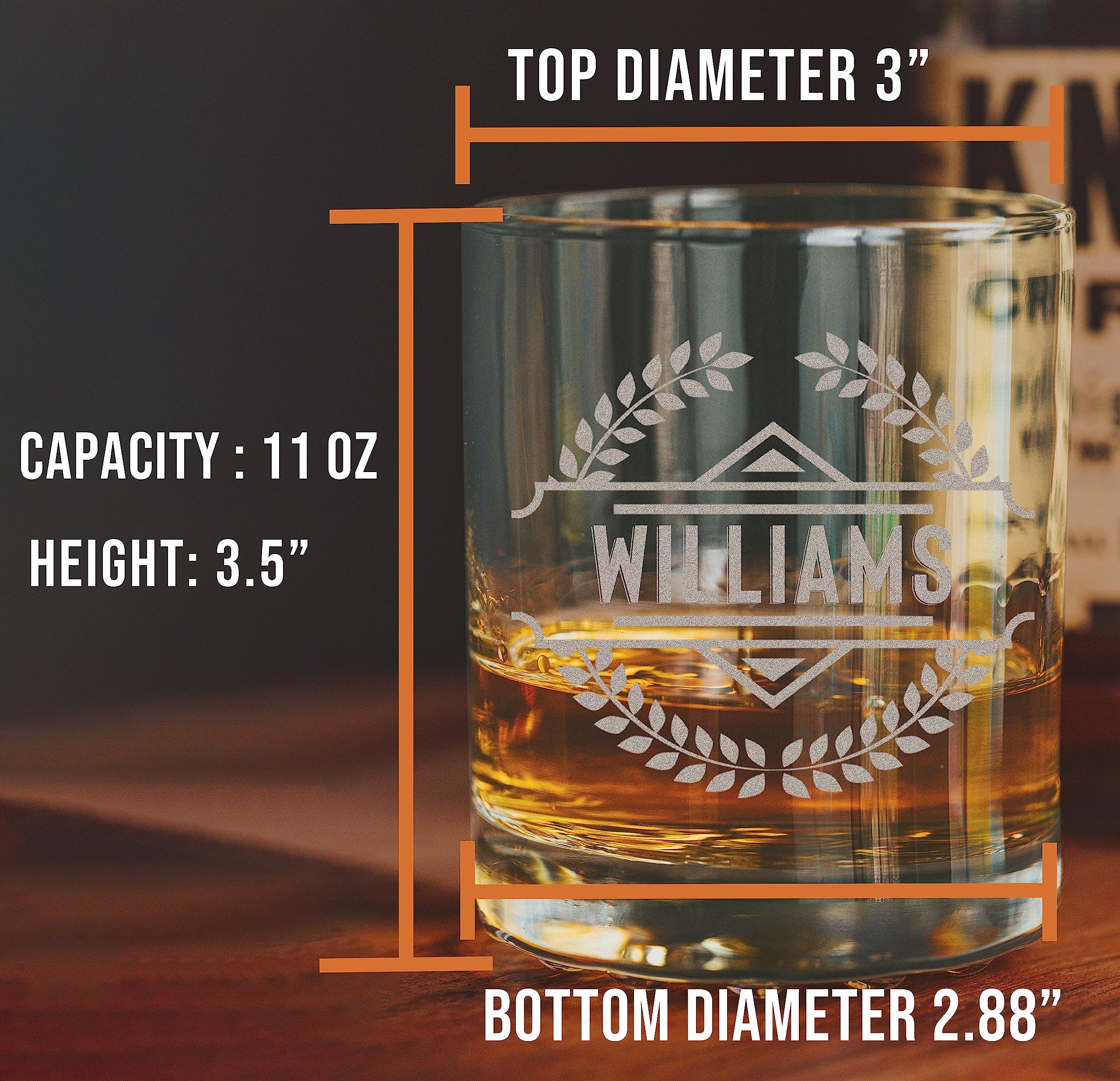 Personalized Etched 11oz Whiskey Glass - Custom Engraved Bourbon Christmas Gifts for Men, Dad Scotch Drinking Birthday Glasses, Groomsmen, Liquor Cocktail Rocks Old Fashioned, Hudson