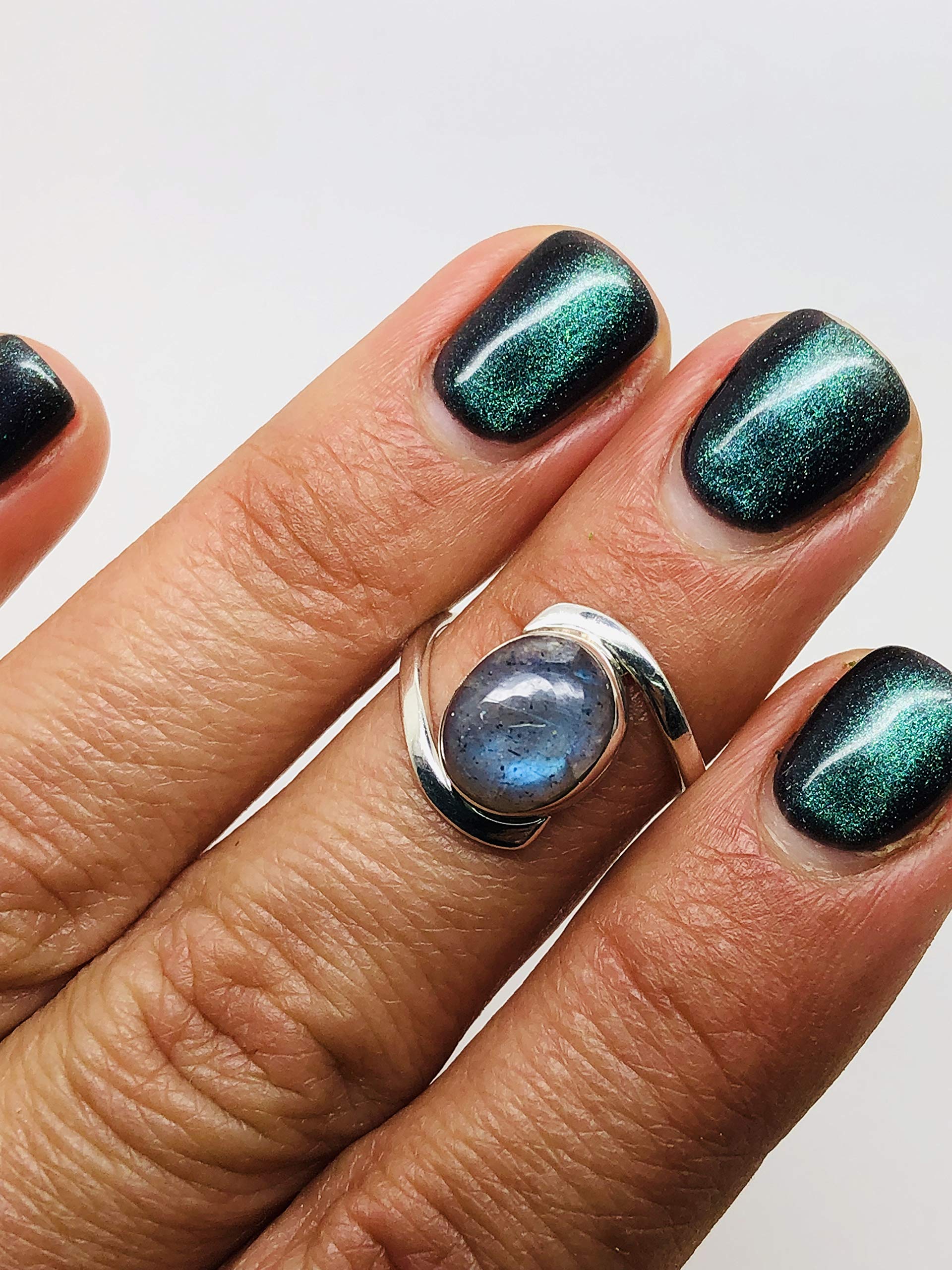 Labradorite Vintage Gipsy Ring 925 Sterling Silver Oval Stone Boho Chic Jewelry (7)