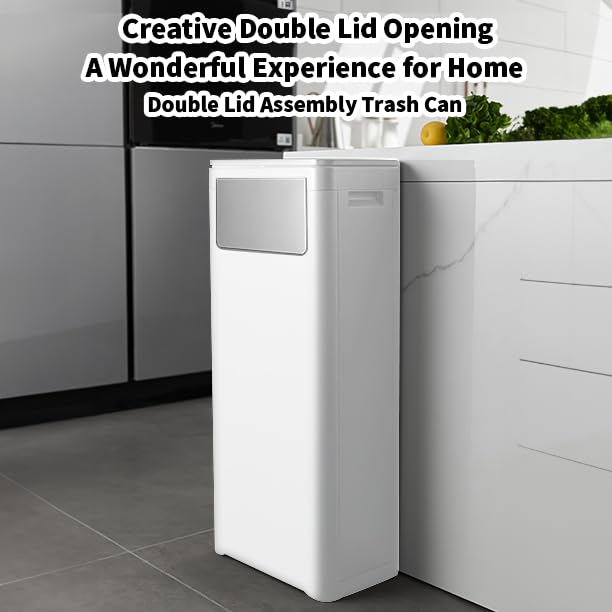 WanWanKa Trash Can with Lid, Large Tall 8 Gallon Commercial Trash Can, Plastic Waste Bin with Press top Lid, White Garbage Can Suitable for Kitchen, Bathroom, Bedroom, Living Room, Office