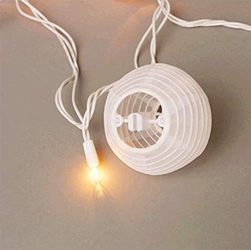 SkrLights 8.5Ft Mini Lantern String Lights -10 White Nylon Hanging Lanterns with Warm White Bulbs Included, Plug in, Connectable up to 25 Strands, White Lights String for Bedroom, Patio, Backyard