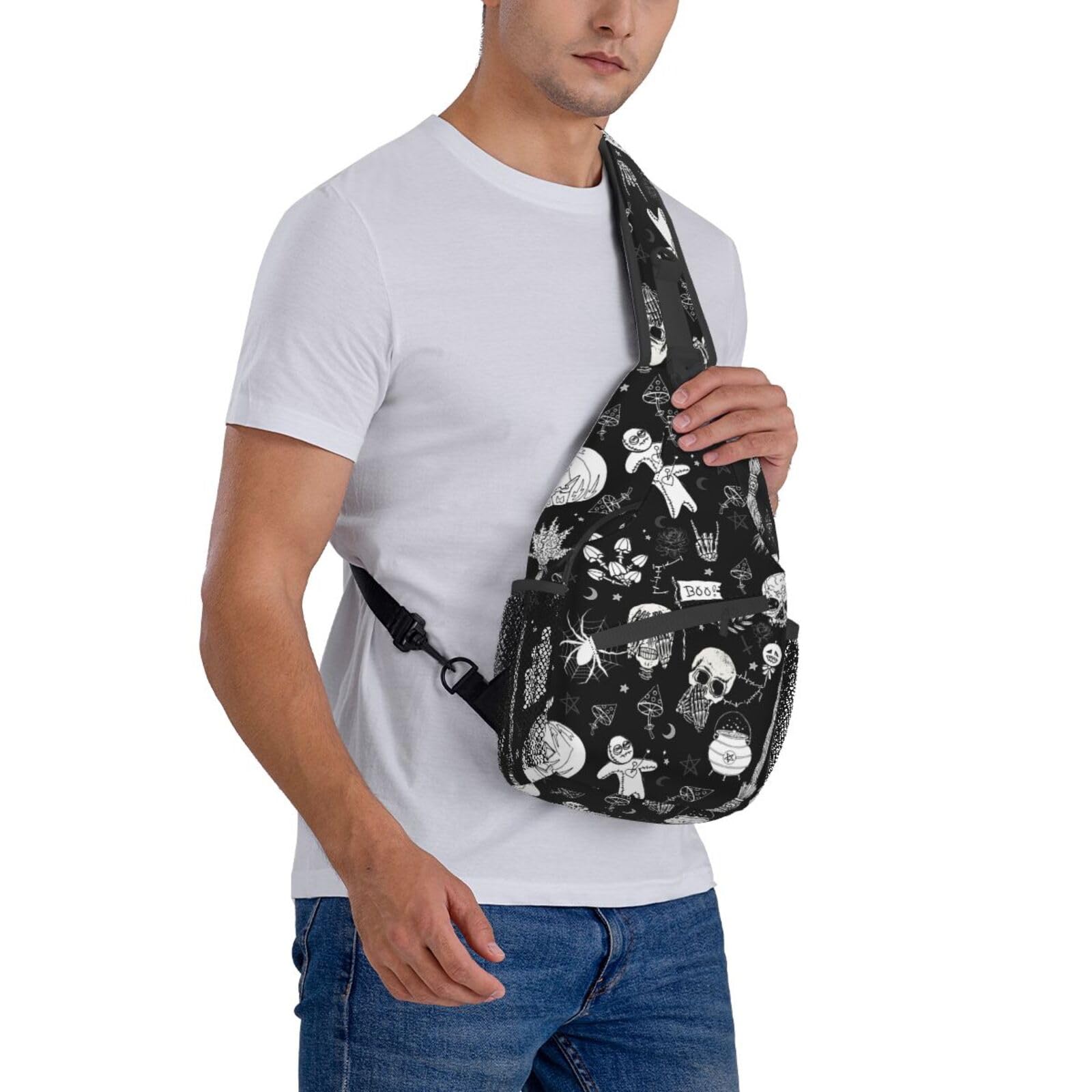 Luirioe Cool Skull Unisex Chest Bags Crossbody Sling Backpack Travel Hiking Daypack Crossbody Bag For Men
