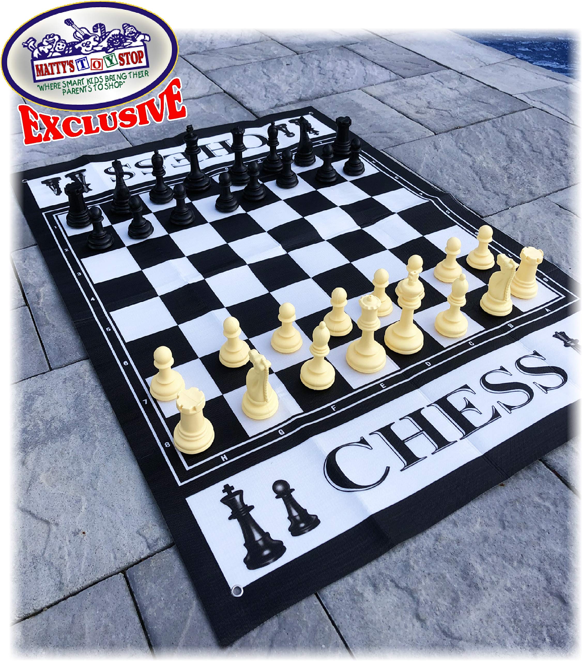 Matty's Toy Stop Deluxe Large Chess (Indoor/Outdoor) Game with 6" King, 4' x 3' Game Mat with with Anchors