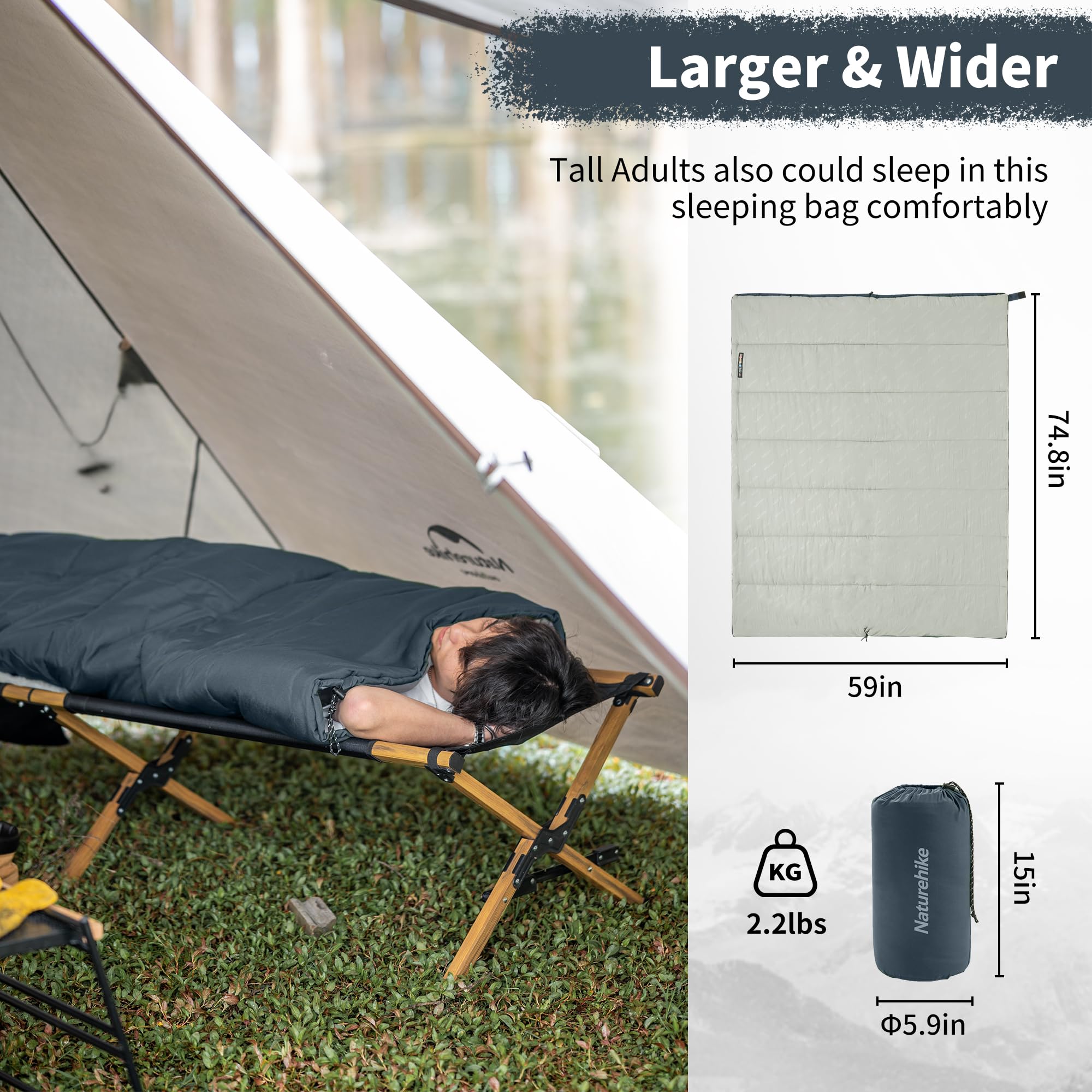 Naturehike Ultralight Rectangular Sleeping Bag Lightweight Portable Envelope Sleeping Bag for 3 Season Traveling, Camping, Hiking