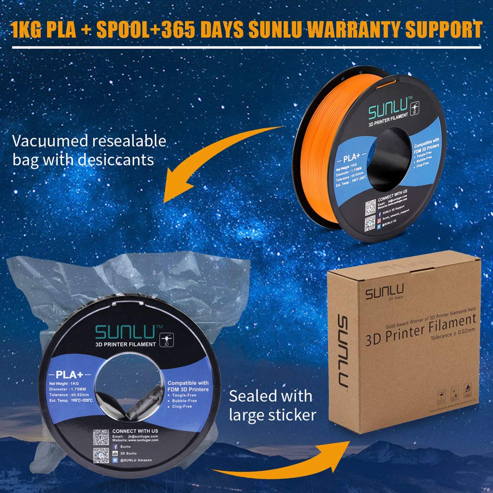 SUNLU PLA+ Filament 1.75mm 10KG PLA Plus 3D Printing Filament for 3D Printer & 3D Pens Tolerance Accuracy +/- 0.02 mm, 11x1KG (10 Colors)