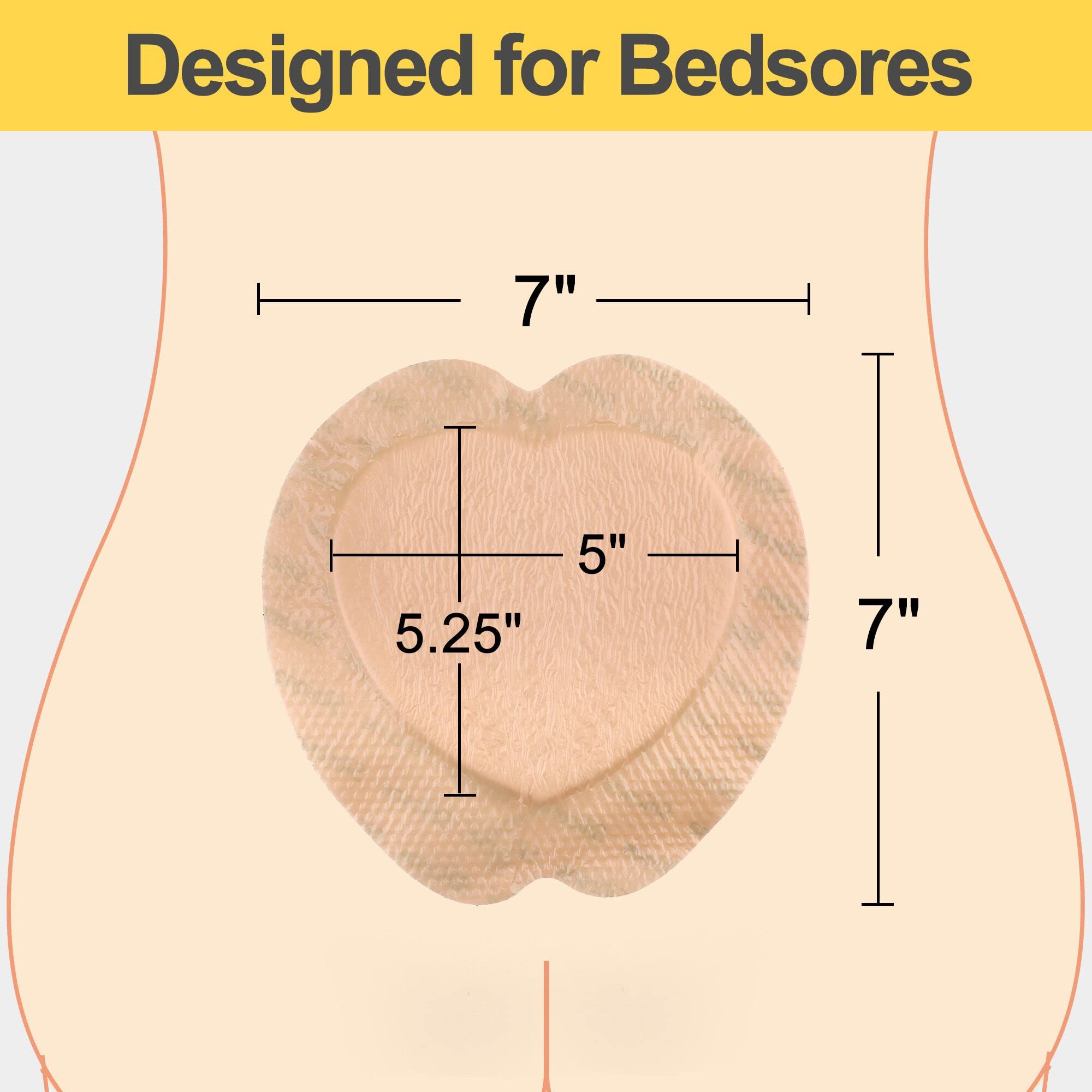 LotFancy Sacral Foam Dressing, 7"x 7", 5 Count, Silicone Foam Dressing, Wound Dressing with Border, Sacrum, Bed Sores, Pressure Ulcers Healing Bandage Pad, Highly Absorbent, Waterproof
