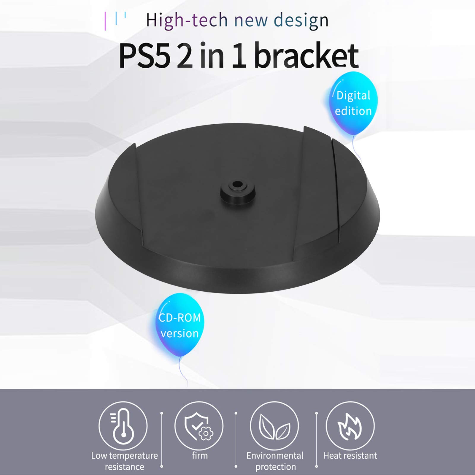 PS5 Base, Professional 2 in 1 Original Vertical Stand with Bottom Hole Design for CD‑ROM Version and Digital Version