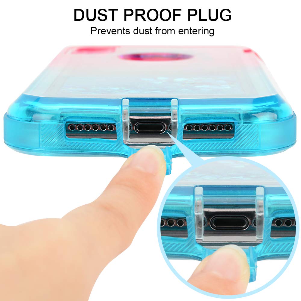 MAXCURY Glitter iPhone XR Case, Defender Flowing 3D Liquid Quicksand Heavy Duty Shockproof Case Hard PC + Gradient TPU Bumper Cover for iPhone XR in 6.1 Inch. (Pink/Blue)