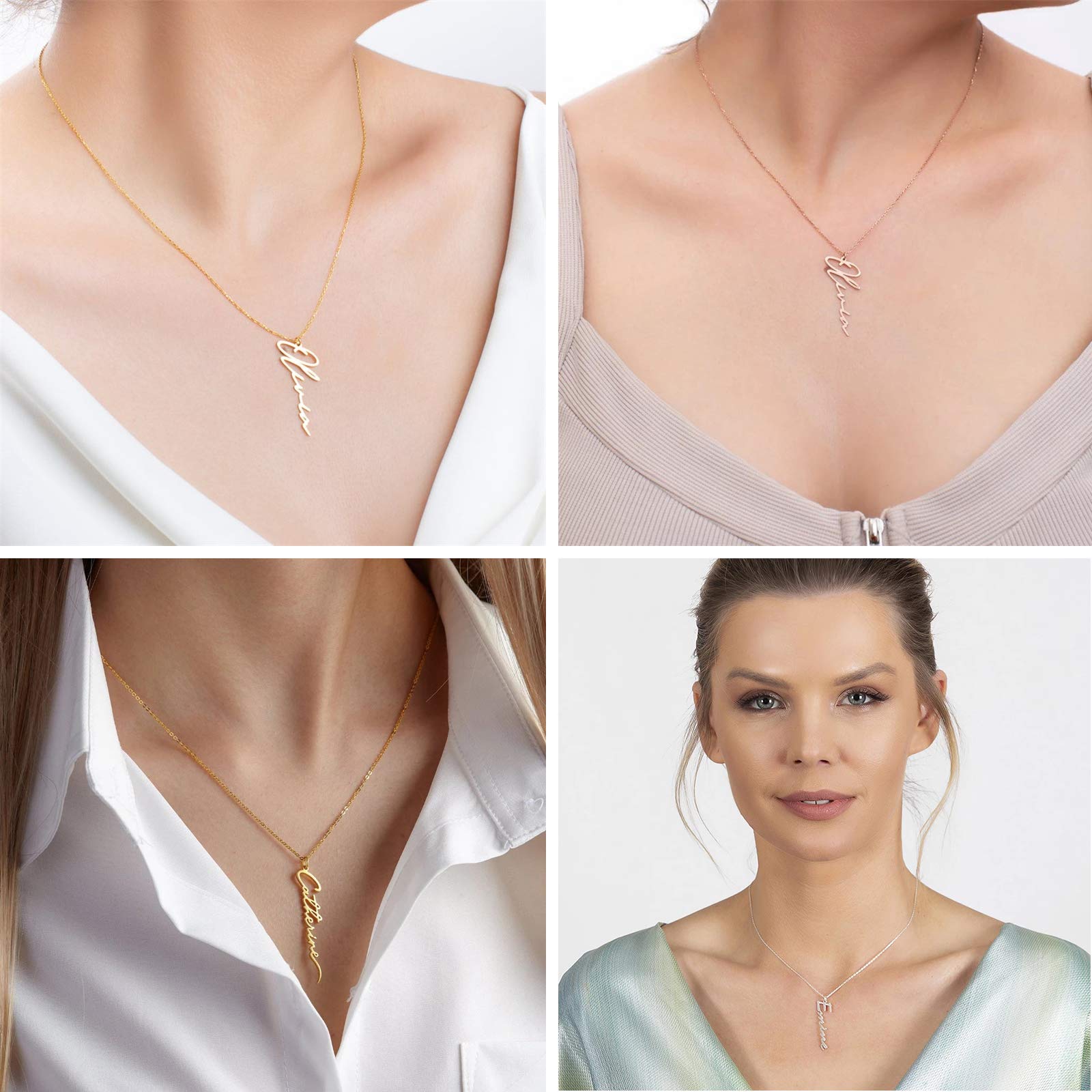 MRENITE 10k 14k 18k Solid Yellow Gold Personalized Vertical Name Necklace β Dainty Letter Engraved Bar Nameplate Jewelry - Custom Any Name Gift for Women (Small Nameplate)
