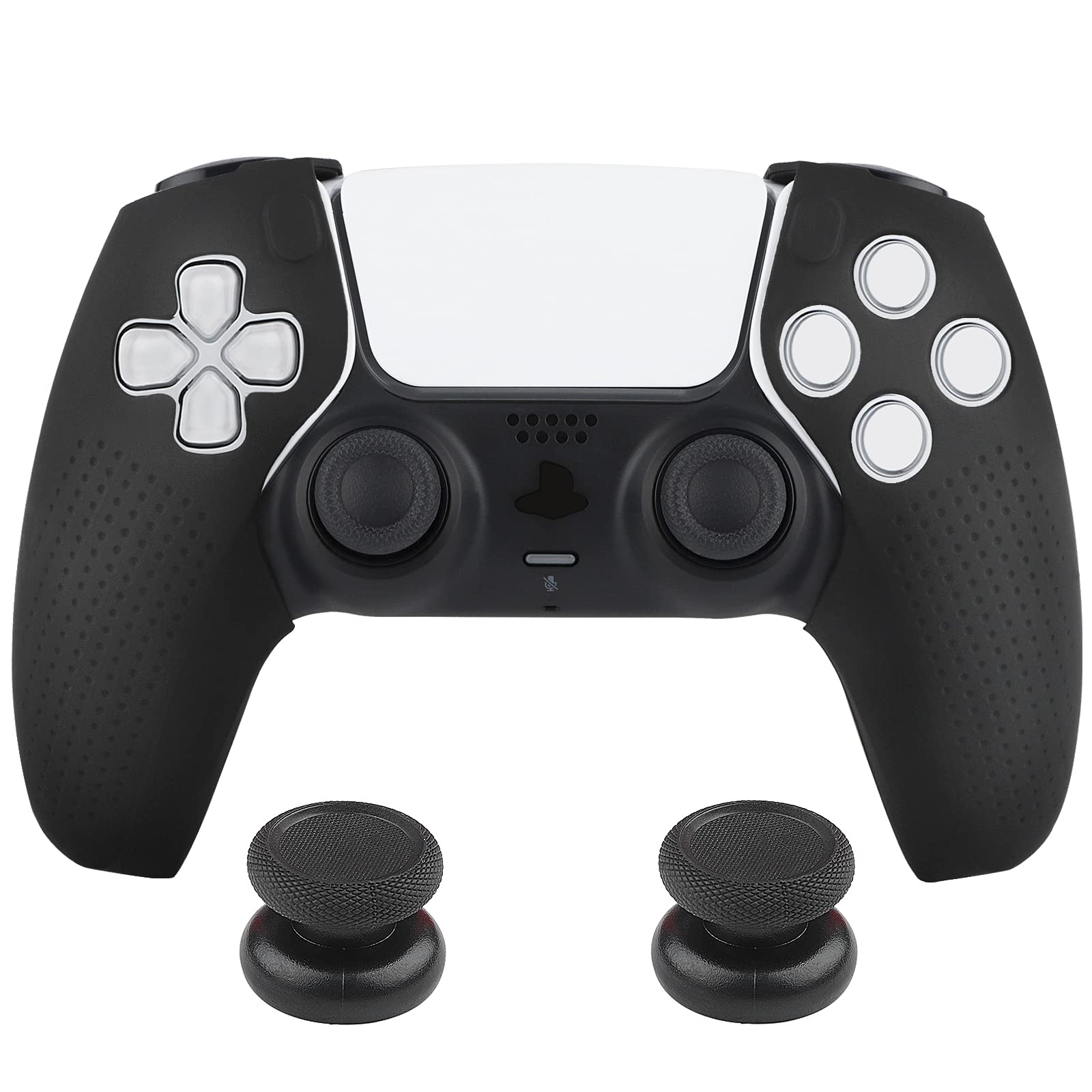 PS5 Controller Silicone Skin- WeProGame Split Anti-Slip Handle Cover Case, PS5 Controller Grip Accessories for Playstation 5 Duelsense Controller Fits any charger(Black Skin + Thumb Grip x 2)