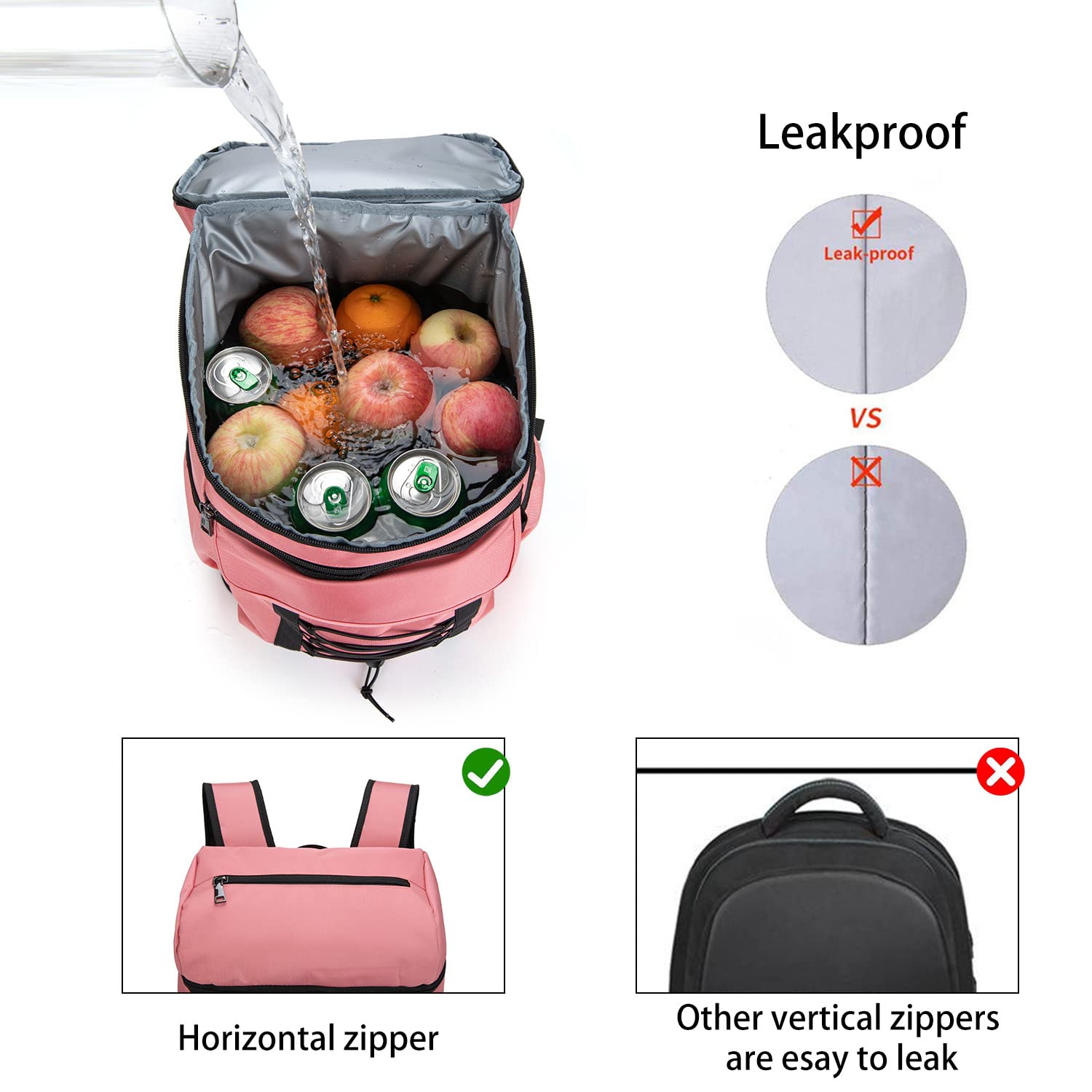 Seyfocnia Backpack Cooler, 25L Capacity, Pink, PVC Material, Insulated, Leakproof, Travel, Camping, Lunch, Hiking