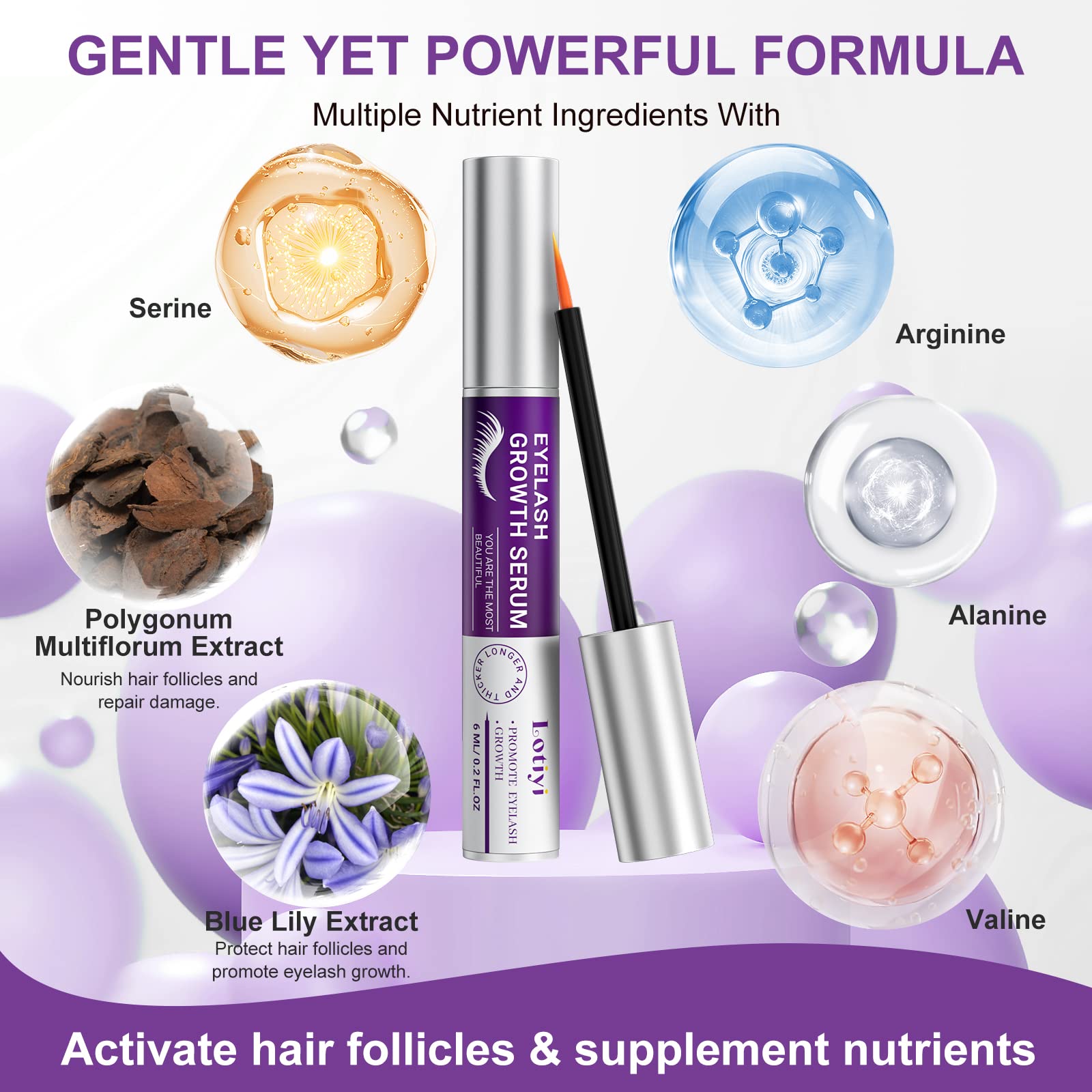 LOTIYI Lash Serum - 6ml Eyelash Growth Serum for Natural Lashes & Extensions & Eyebrows, Thicker, Fuller & Longer Looking Eyelashes Lash Enhancing Serum, Vegan & Cruelty-Free