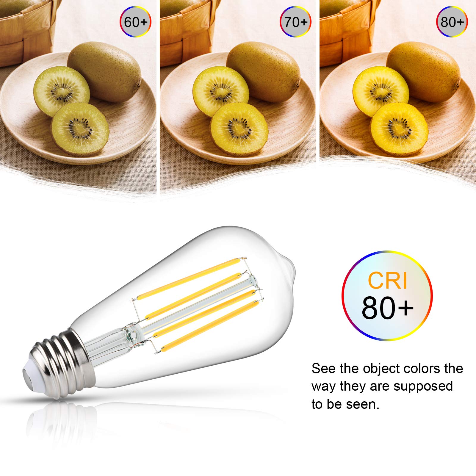 LANGREE Vintage Edison Led Bulb, Dimmable ST58 LED Light Bulbs, Equivalent 60W, Daylight White 4000k, E26 Medium Base, CRI 80+ LED Filament Bulbs, Pack of 5