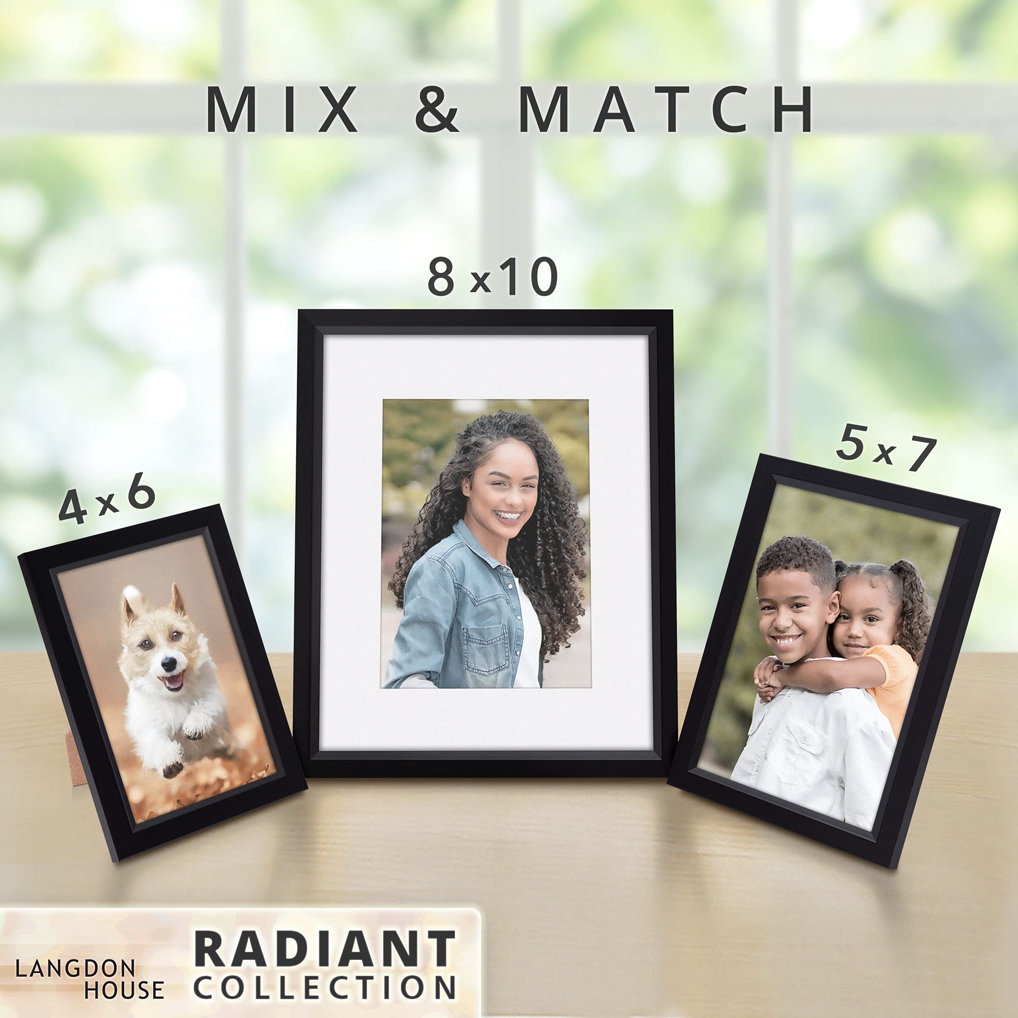 Langdon House 4x6 Black Picture Frame, Modern w/Beveled Accent, Tabletop Easel Included, Radiant Collection