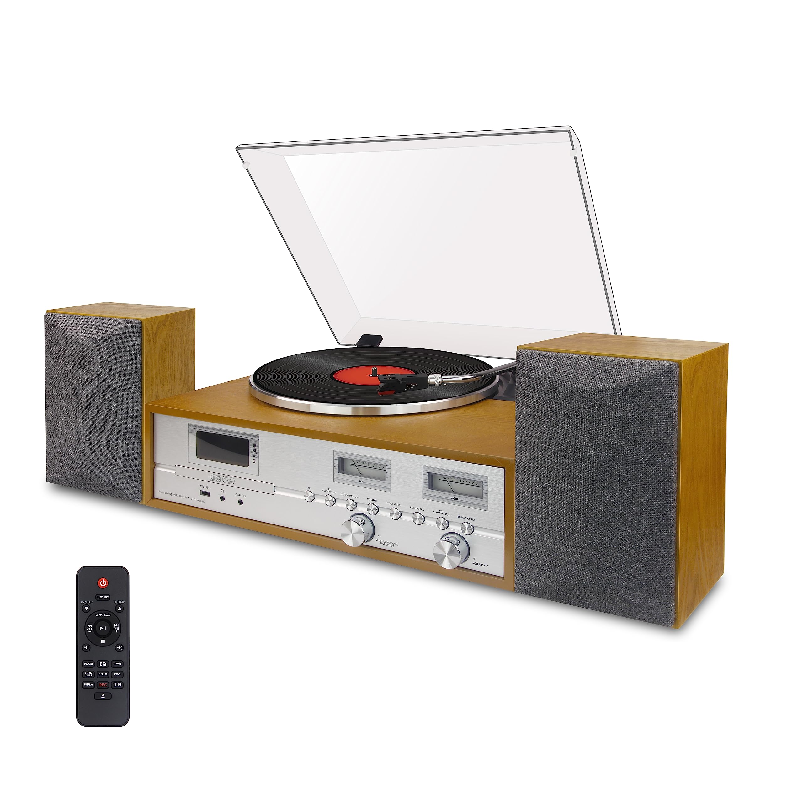 LUXSWAY Vinyl Record Player with Romote Control CD Player with LCD Display Encoding with Bluetooth All-in-One Player Variable Pitch