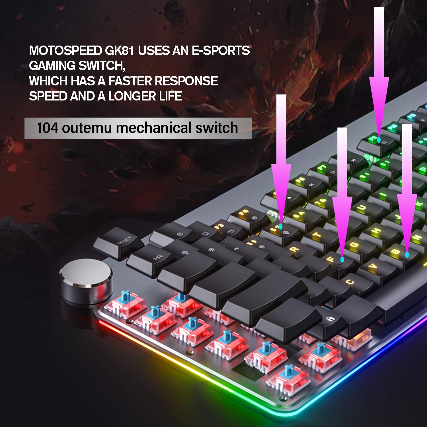MOTOSPEED 2.4GHz Wireless/USB Wired Mechanical Gaming Keyboard Compact 104 Key RGB LED Backlit + Durable,Ergonomic,Anti-ghosting Mechanical Keyboard for Windows PC Gamers (Blue Switch)