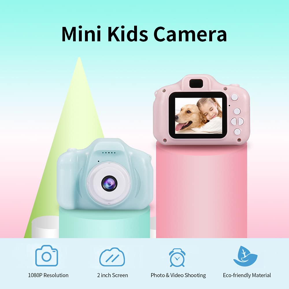 X2 Mini Kids Camera 2 inch HD Color Display Rechargable Mini Camera Video Camera Lovely Camera with 32GB Memory Card Pink NTBL