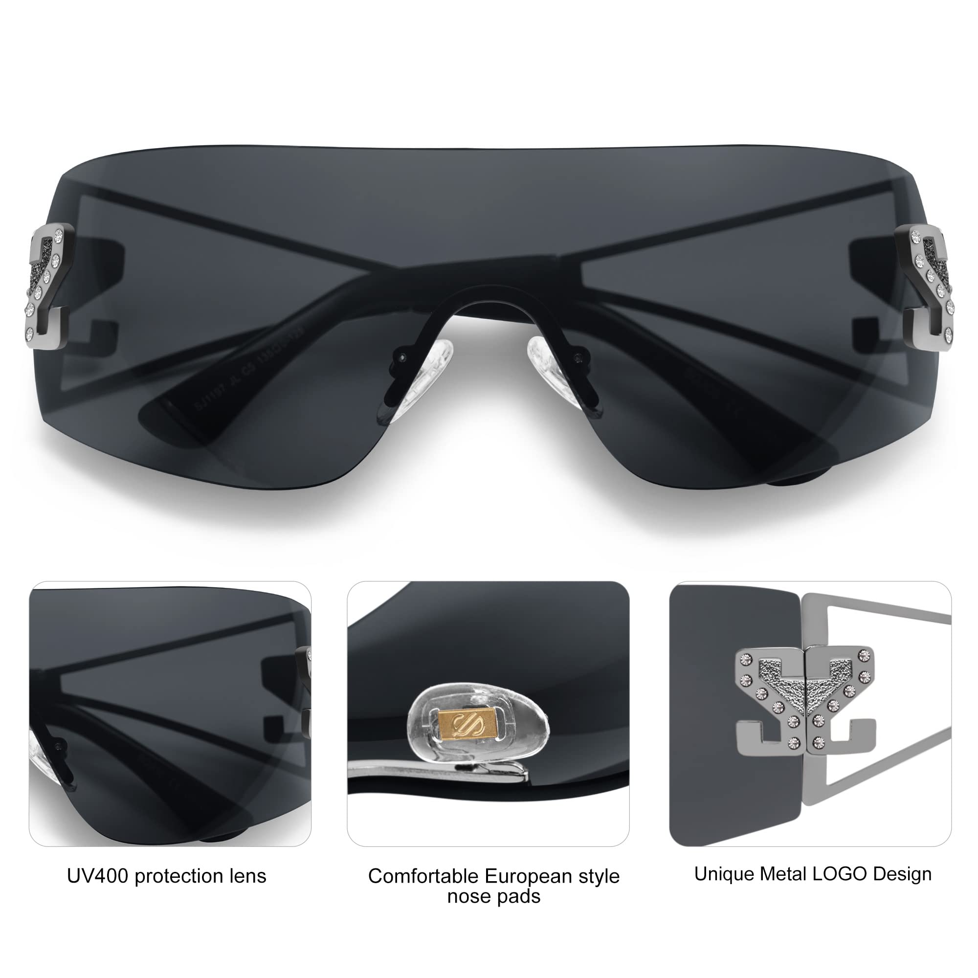 SOJOS Futuristic Rimless y2k Sunglasses for Women Oversized Trendy Shield Wrap Around Frameless Brown Sun Glasses SJ1197 Gold Frame Brown Lens