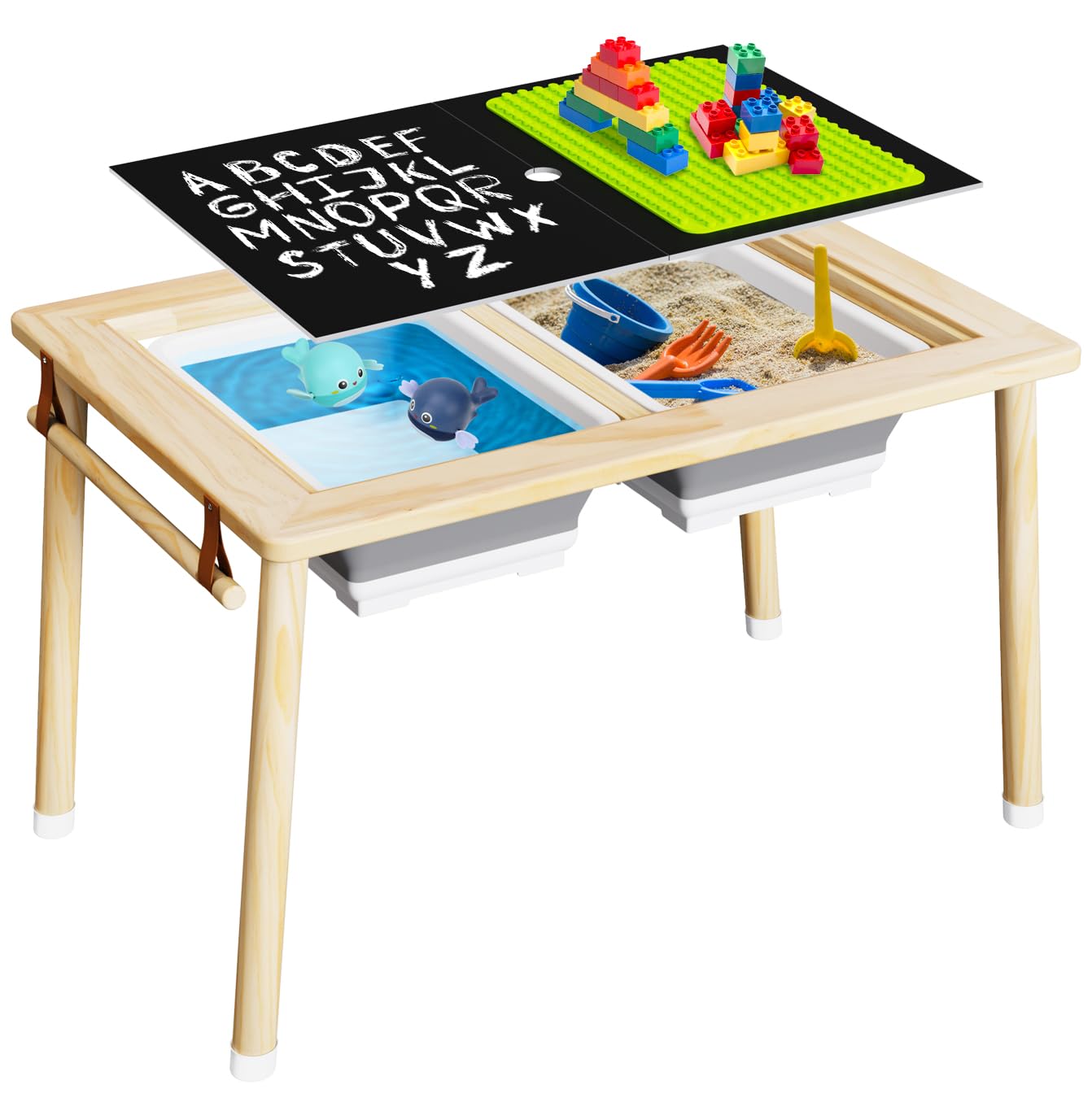 Wattne Sensory Table for Toddlers 1-5, Kids Activity Table Toddler Sensory Table with Paper Roll Holder,Lid & 2 Storage Bin, Wooden Sensory Table for Indoor Outdoor Use