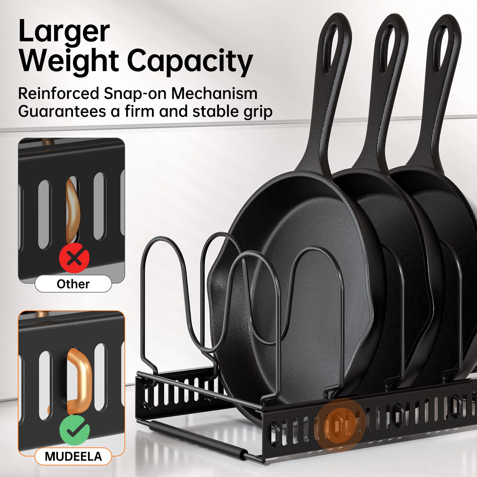 MUDEELA Pots and Pans Organizer for Cabinet and 10 Expandable Pot Organizer Bundle