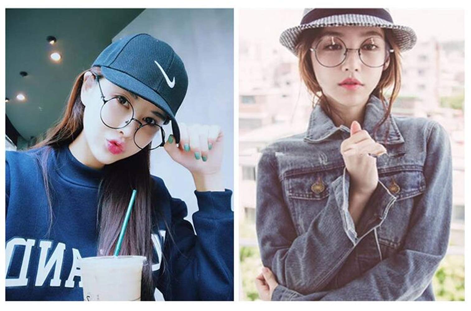 LOVEF Large Oversized Metal Frame Clear Lens Round Circle Vintage Eye Glasses 5.4 * 2inch (Black)