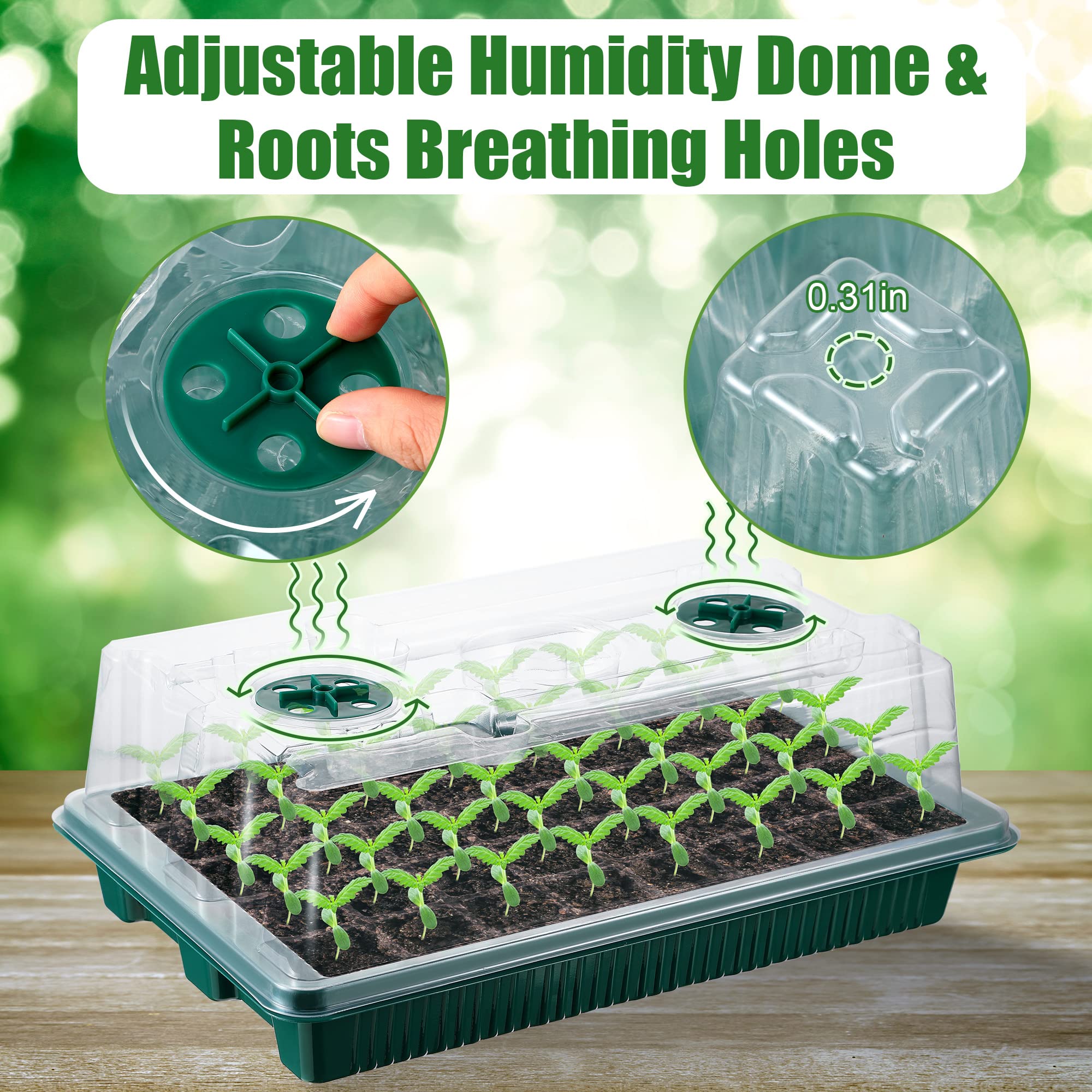 Saillong 2 Packs Seed Starter Tray with Grow Light High Dome Seed Germination Kit 80 Cells with 4 LED Grow Lights Seedling Starter Kit with Smart Timer and 3 Modes for Home Gardeners, Greenhouse