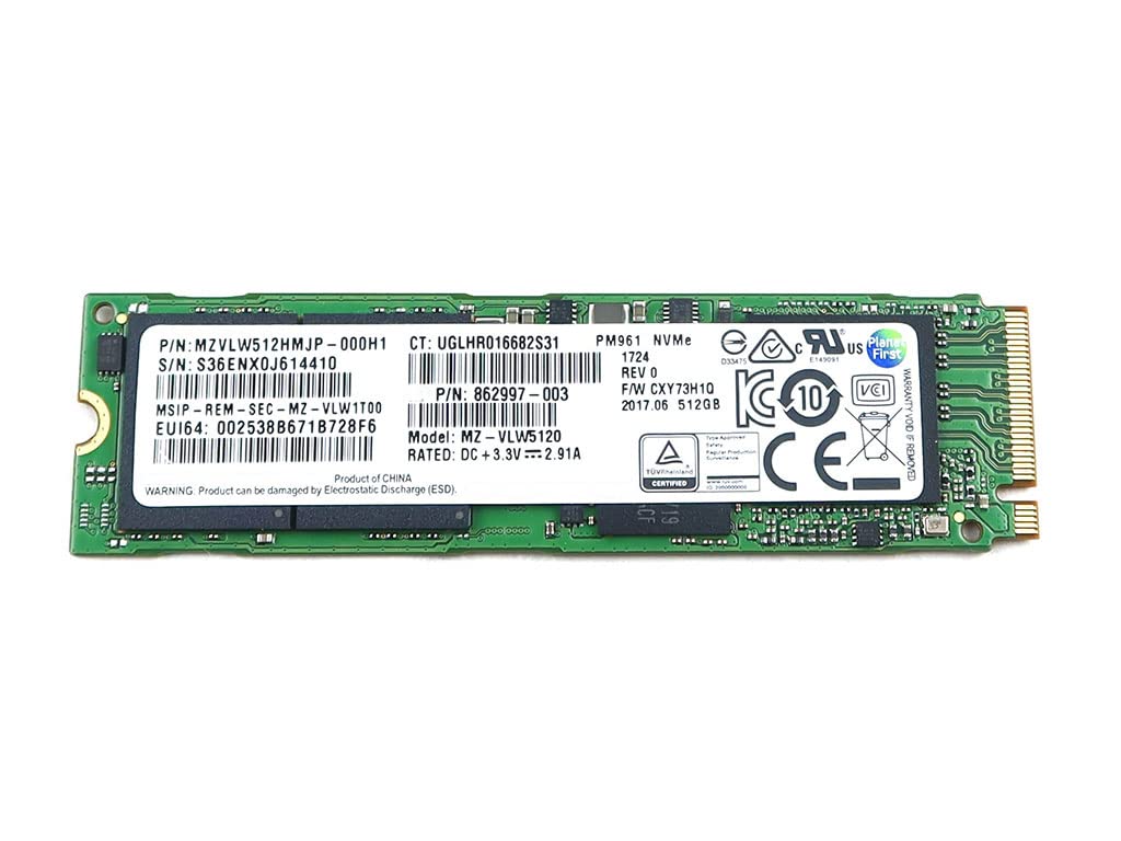 Solid State Drive 862997-003 Compatible Replacement Spare Part for HP Samsung PM961 MZ-VLW5120 512GB PCI Express 3.0 x4 TLC NVMe M.2 2280 Internal SSD