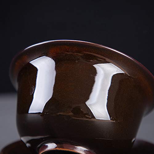 Sizikato Kiln Glazed Ceramic Gaiwan Teacup Kung Fu Tea Cup and Saucer with Lid. 5 Oz