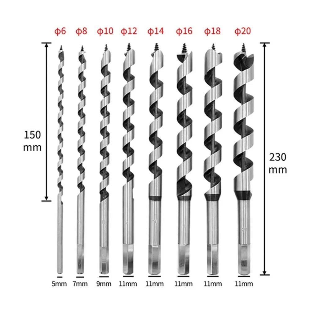 WDBBY 8Pcs 230MM Auger Drill Bit Set for Wood Hex Shank Length Deep Woodworking Drill Bit 6/8/10/12/14/16/18/20mm