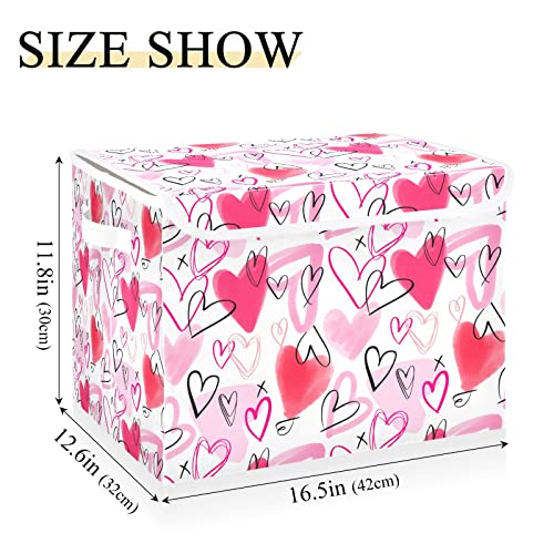 xigua Valentine's Day Storage Bins with Lids and Carrying Handle,Foldable Storage Boxes Organizer Containers Baskets Cube with Cover for Home Bedroom Closet Office Nursery
